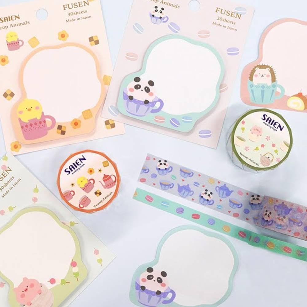 Saien Sticky Notes Cute Teacup Hedgehog Design 30 Sheets – Japanese Taste
